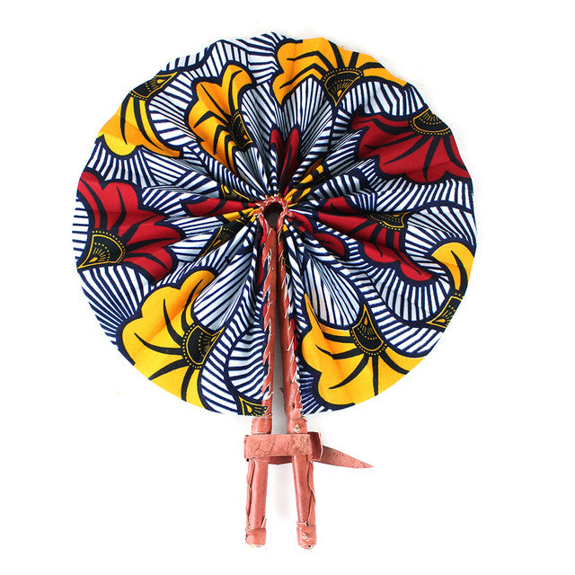 Ankara Fabric Foldable Round Fan with Leather Trim Handle (Made in Gha ...
