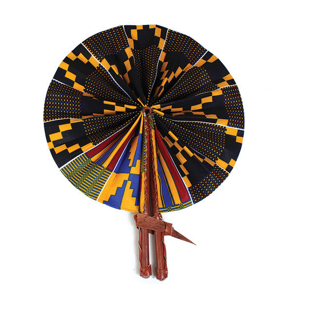 Ankara Fabric Foldable Round Fan with Leather Trim Handle (Made in Gha ...