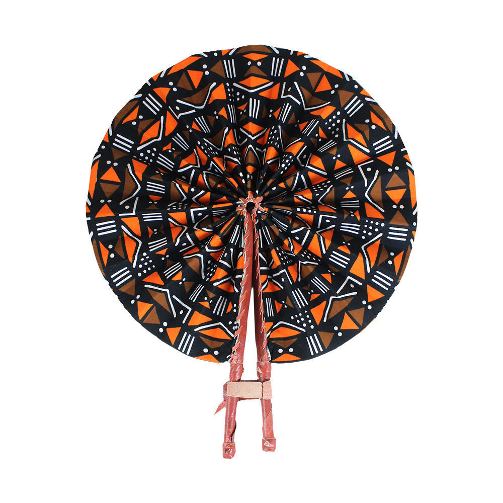 Ankara Fabric Foldable Round Fan with Leather Trim Handle (Made in Gha ...